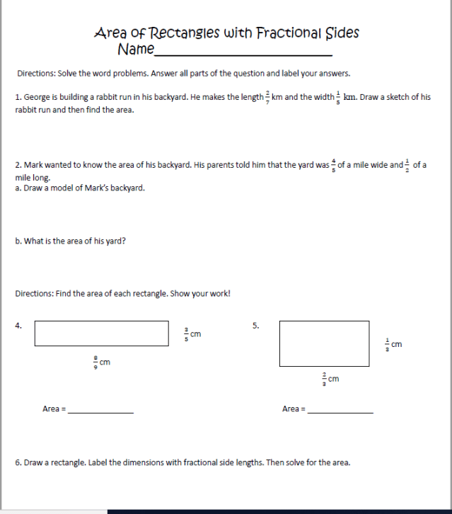 Area of a Rectangle with Fractional Sides – Soaring Bird Mathematics